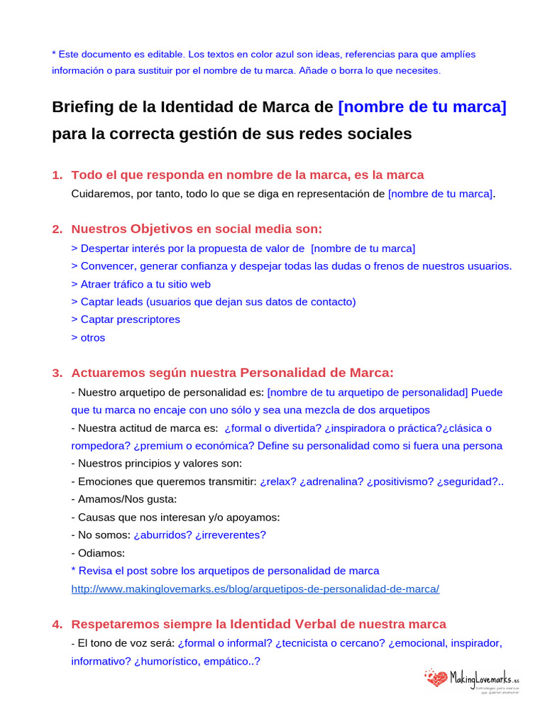 Briefing de La Identidad de Marca para Community Management 2 | PDF