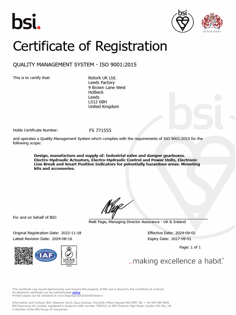 Rotork UK LTD ISO 9001 Certificate - English | PDF