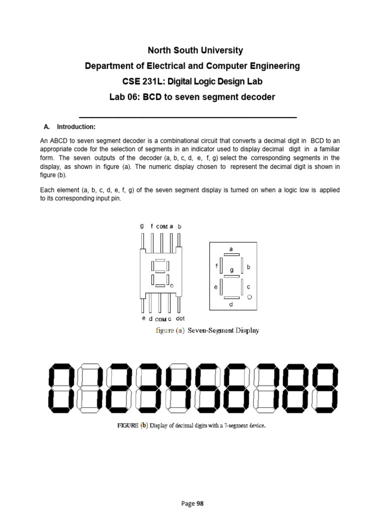 CSE231L - Lab 5 - BCD To Seven Segment Decoder | PDF