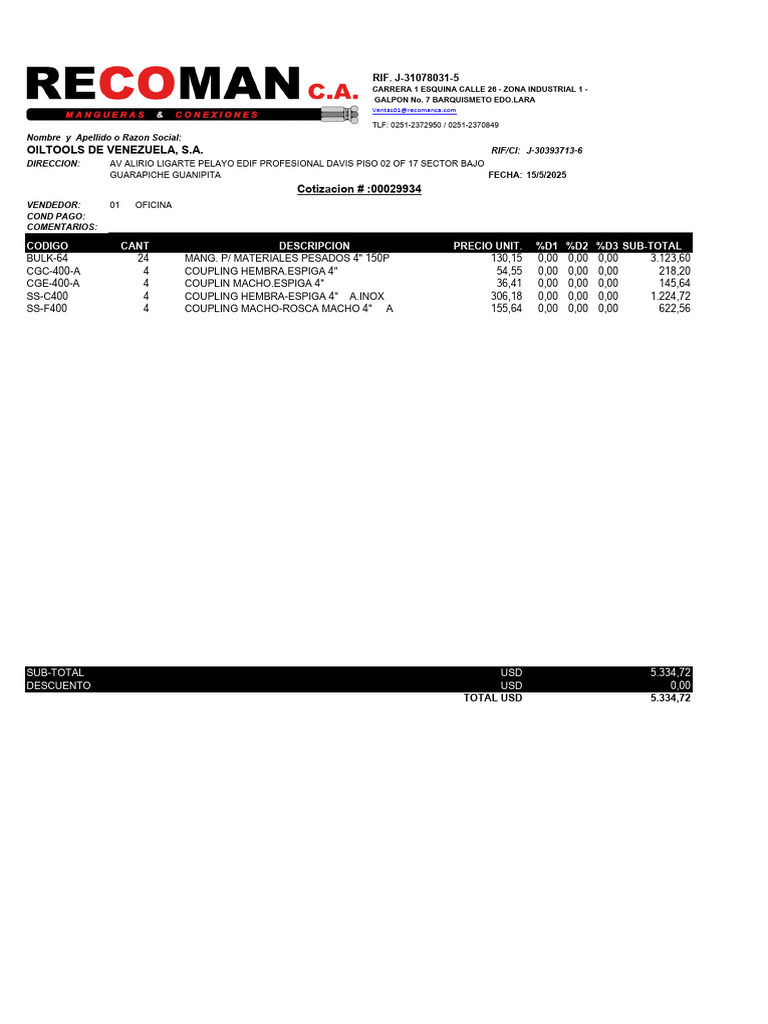 Coti - 00029934 - Oiltools de Venezuela, S.A. | PDF