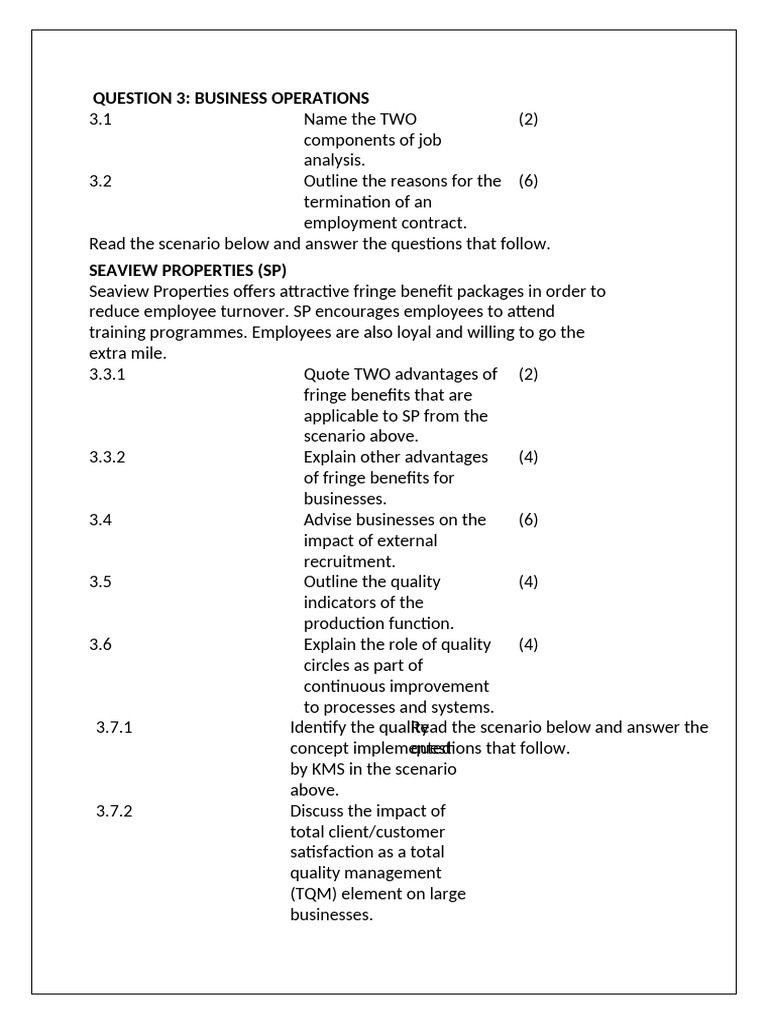 Grade 12 Business Operations 2023 | PDF | Employment | Employee Benefits