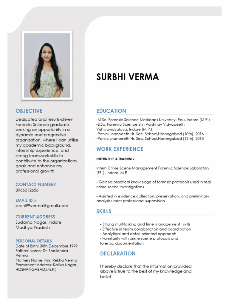 Forensic Science Graduate Resume | PDF
