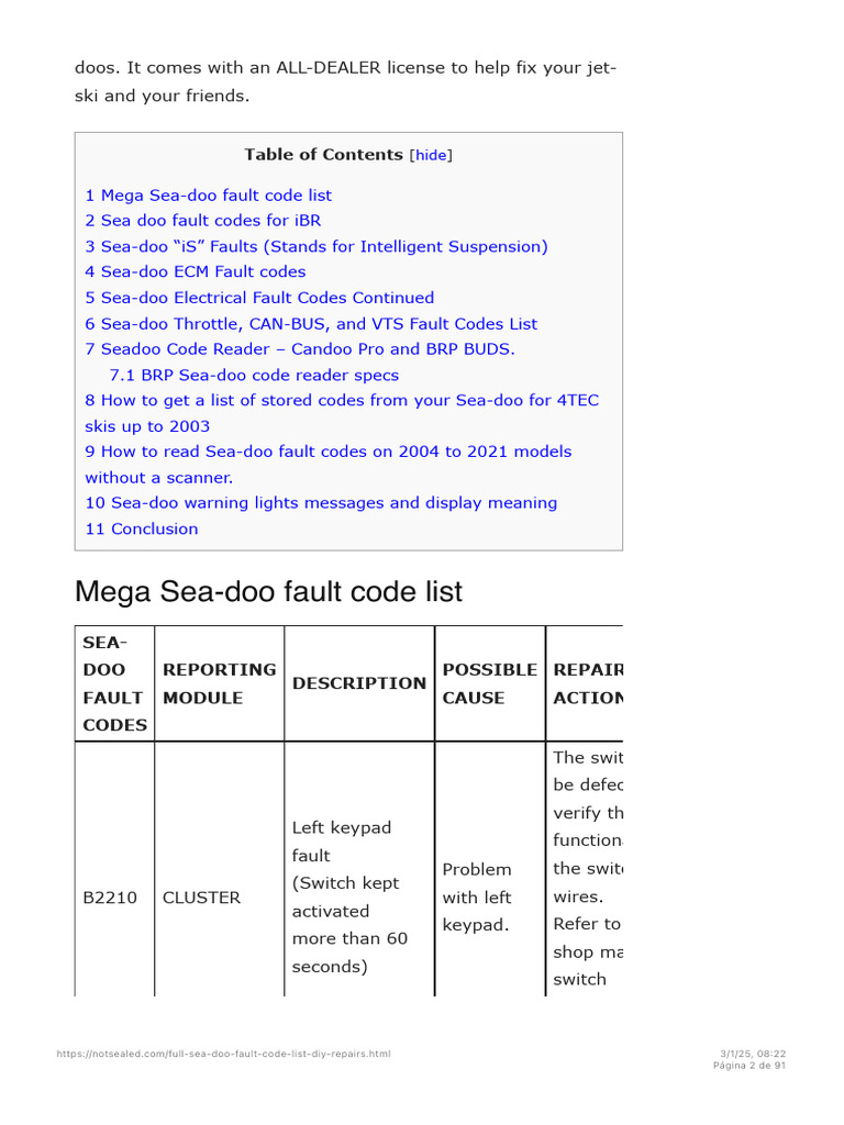 Updated Full Sea-Doo Fault Code List 2003-2024 DIY Repairs - Not Sealed ...