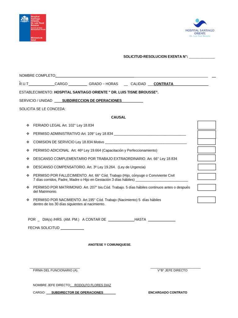 Modelo Formulario Permiso Hospital 1 | PDF