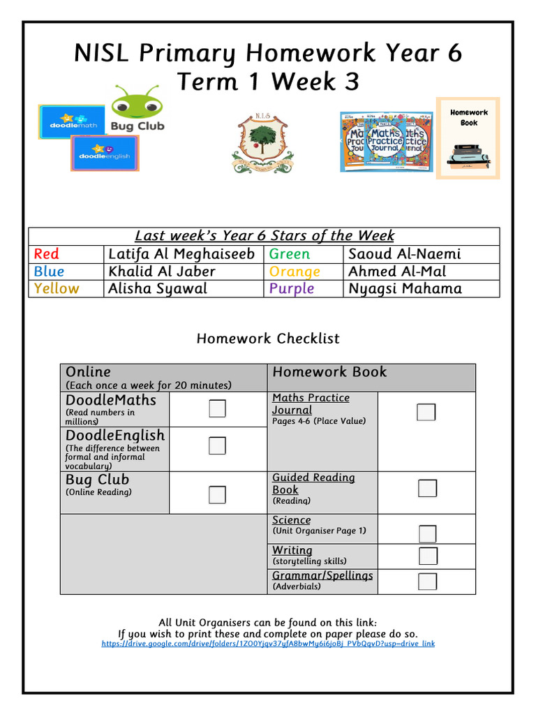 Y6 Week 3 Homework | PDF