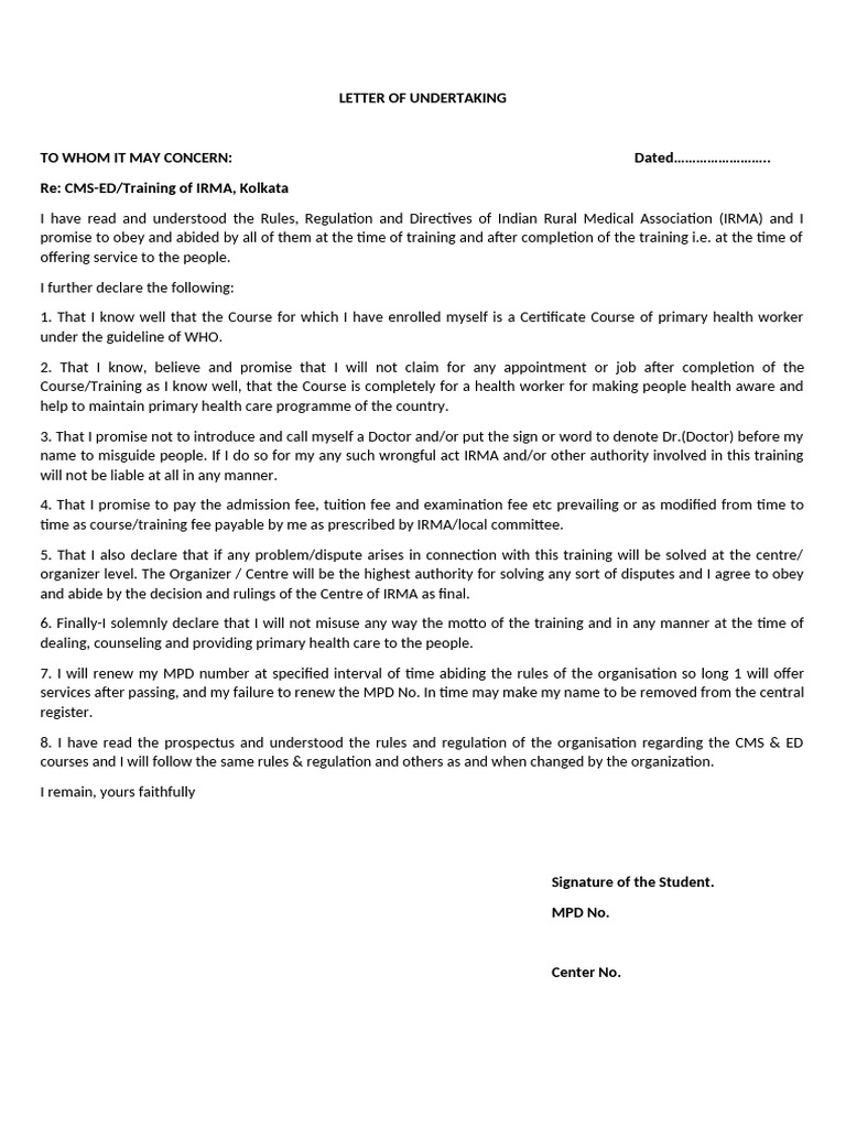 Letter of Undertaking | PDF