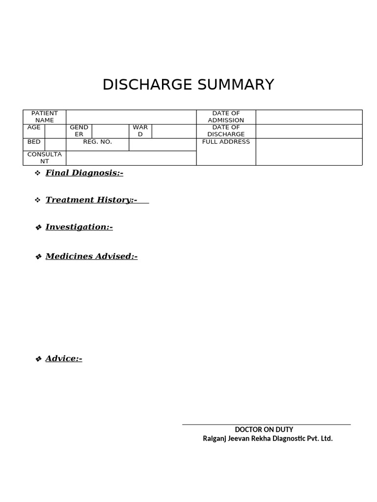 Patient Discharge Summary Template | PDF