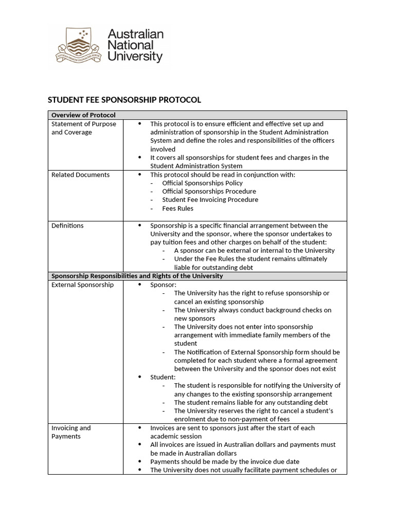 Protocol On Tuition Fee Sponsorship - Nov2015 | PDF | Fee | Invoice
