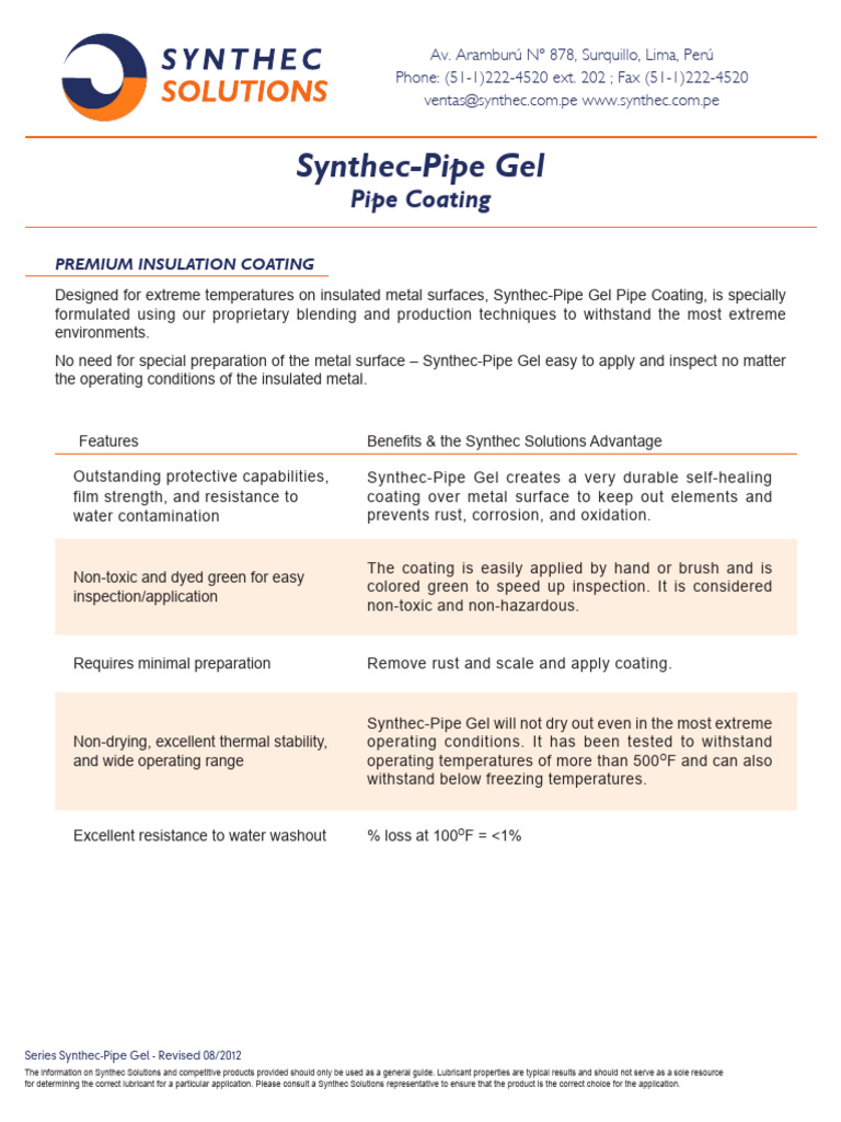 Synthec Pipe Gel Tds | PDF | Metals | Rust