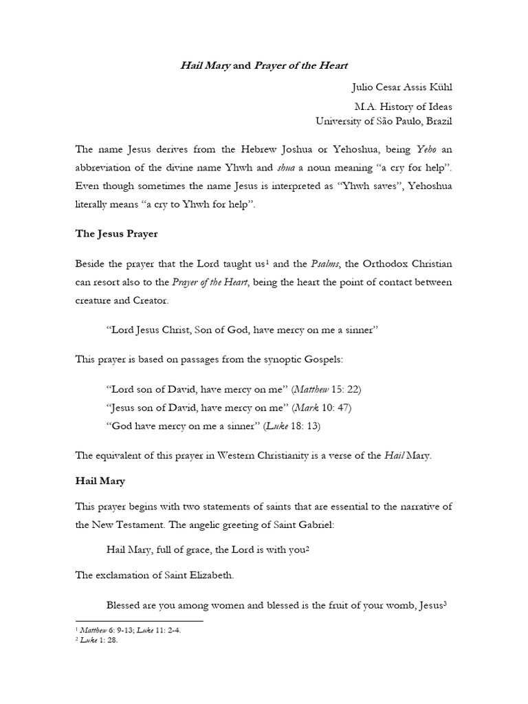 Hail Mary and Prayer of The Heart | PDF | Mary, Mother Of Jesus ...