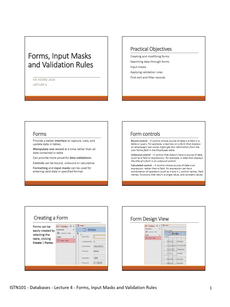 Lecture 4 - Forms, Input Masks Validation Rules 2 | PDF | Microsoft Access | Data Management