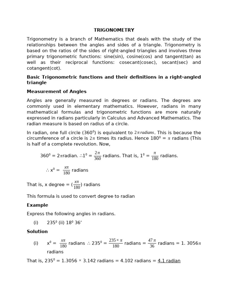 Trigonometry 101: Basics and Applications | PDF | Trigonometric ...