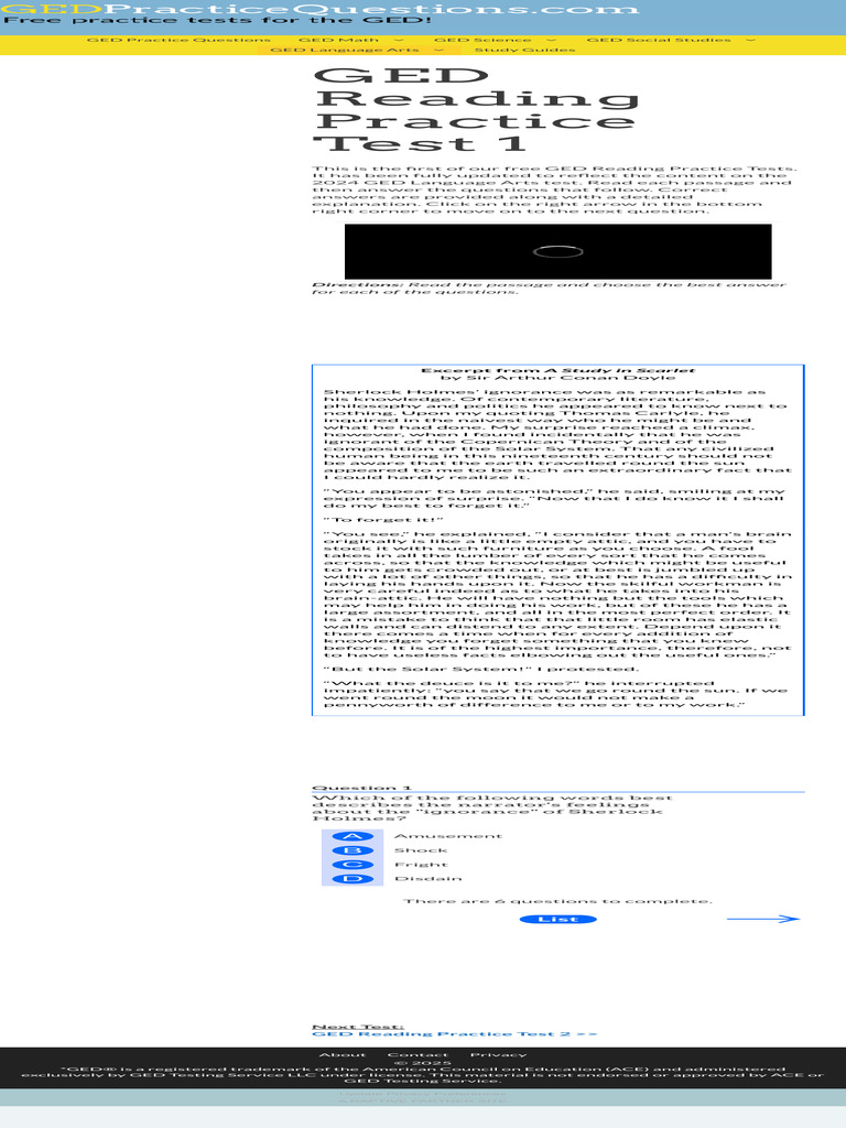 Free GED Reading Practice Test GED Practice Questions | PDF