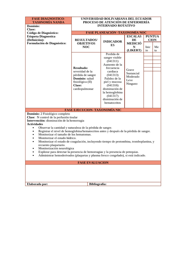PAe Anemia NANDA: Proceso de Atención | PDF | Sangre | Especialidades ...