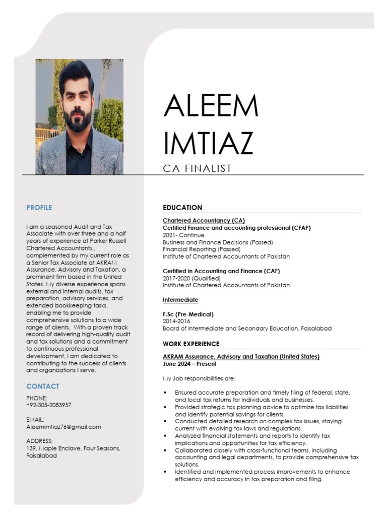 Aleem Imtiaz CV | PDF | Audit | Taxes