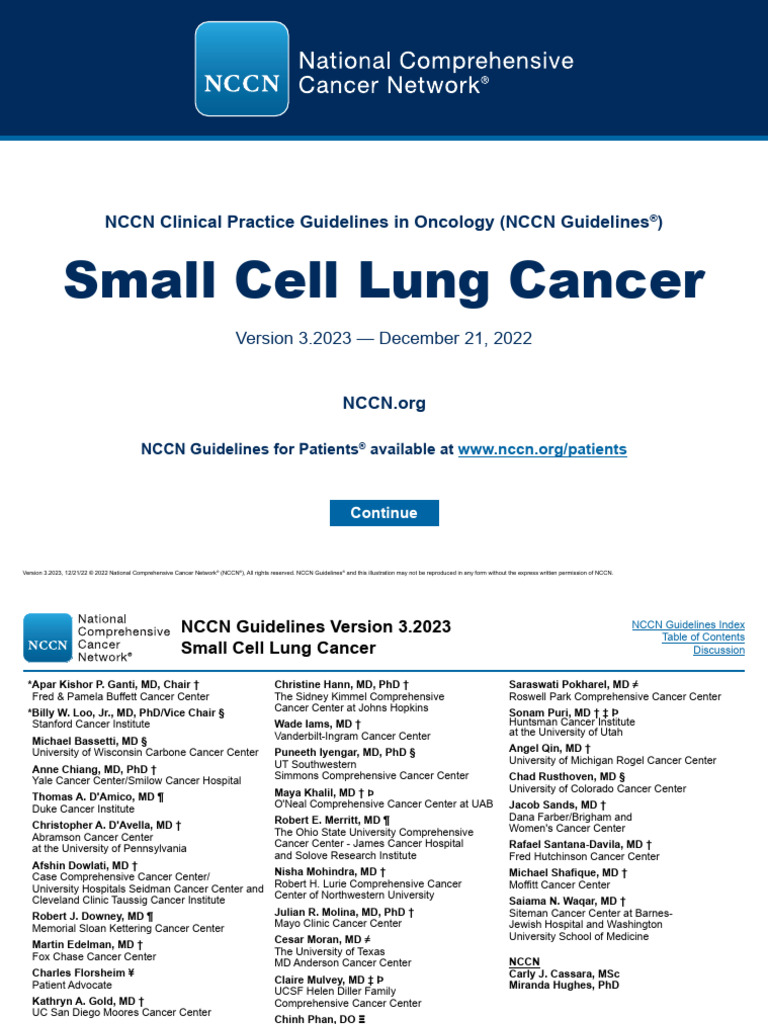 （2023 V3）NCCN临床实践指南：小细胞肺癌 | PDF | Lung Cancer | Metastasis