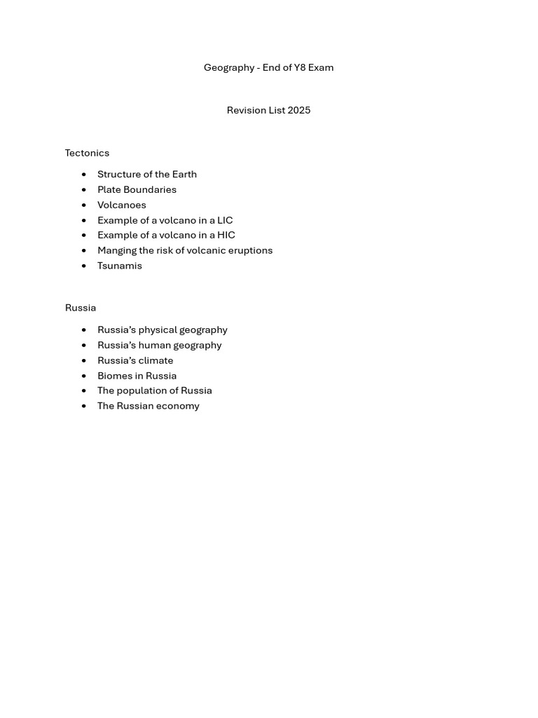 Y8 Geography Revision | PDF