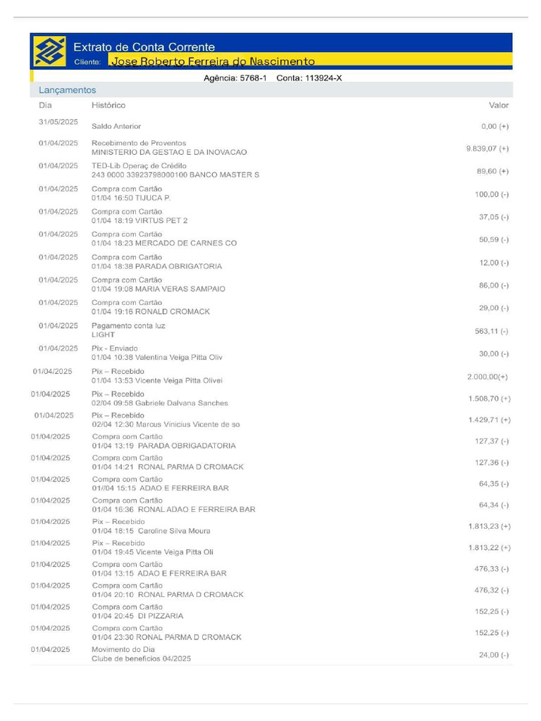 Extrato Bancário 04 - 2025 | PDF
