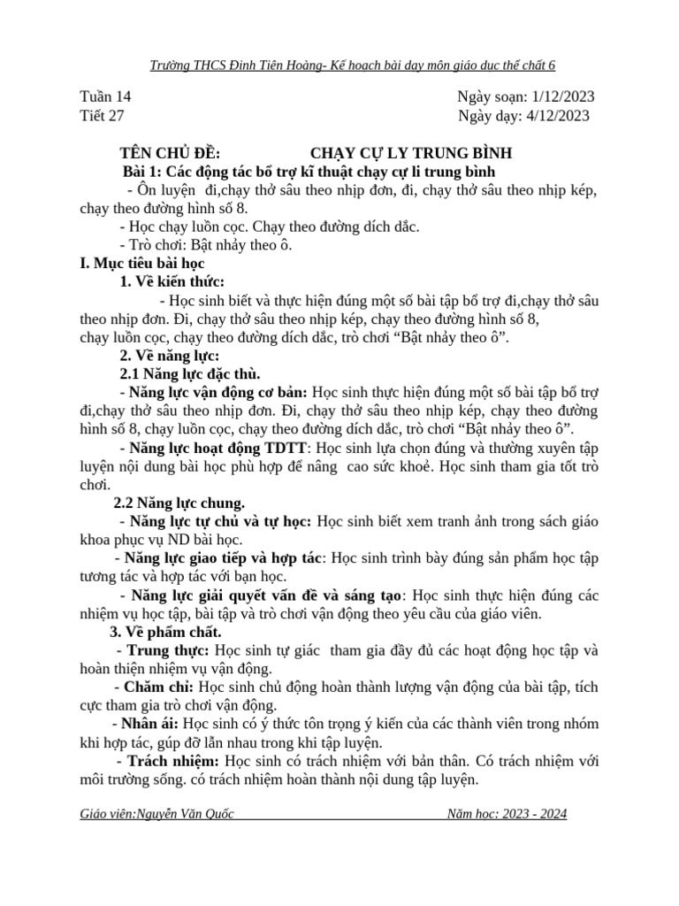 Giáo Án GDTC 6 Tháng 12 | PDF