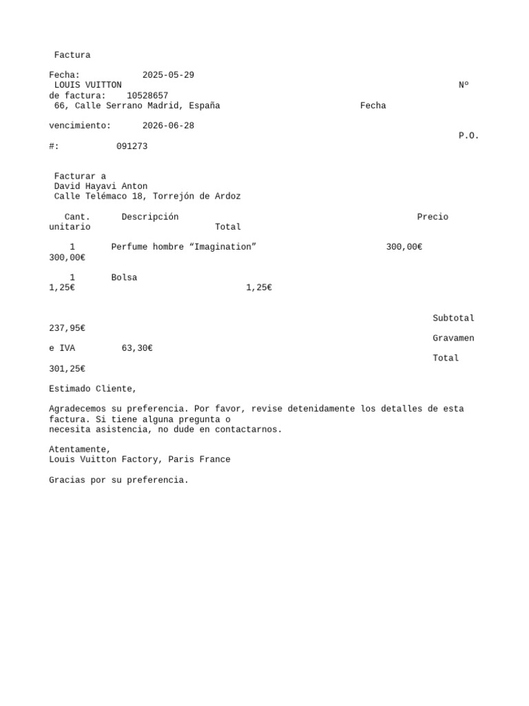 Factura Louis Vuitton 10528657 | PDF