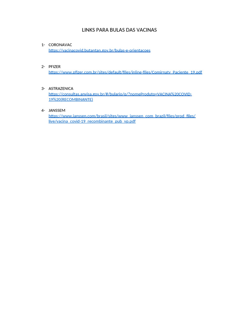 Links para Bulas Das Vacinas | PDF