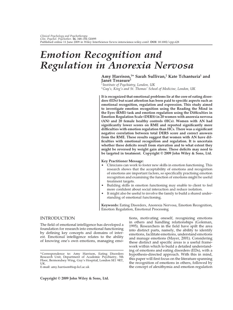 Emotion Recognition and Regulation in An | PDF | Bulimia Nervosa ...