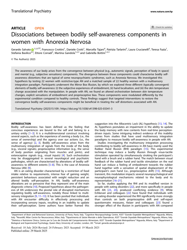 Anorexia Nervosa and Bodily Self-Awareness | PDF | Self Awareness ...