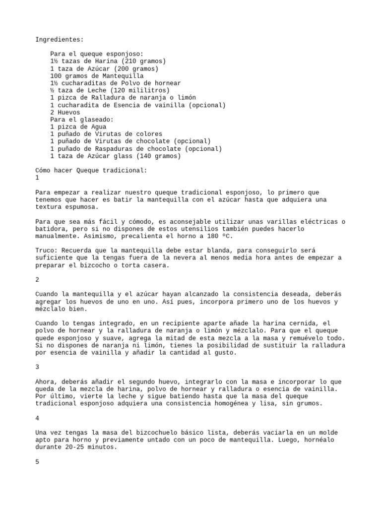 Receta Queque | PDF | Alimentos | Cocina