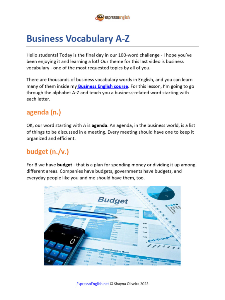 Free PDF Business Vocabulary | PDF | Performance Indicator | Employment