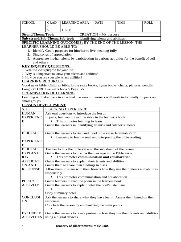 GR 5 Term 2 Cre Lesson Plans | PDF | Bible | Learning