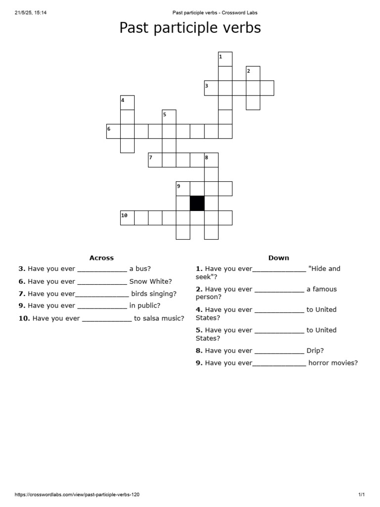 Past Participle Verbs - Crossword Labs | PDF