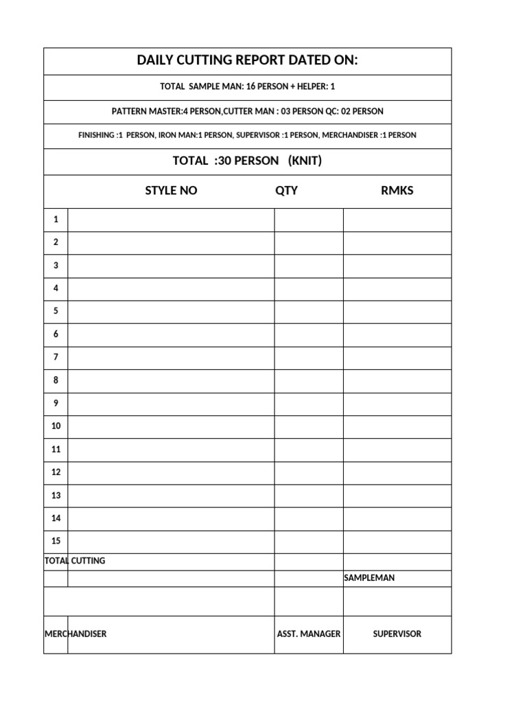 Daily Cutting and Sewing Report Overview | PDF