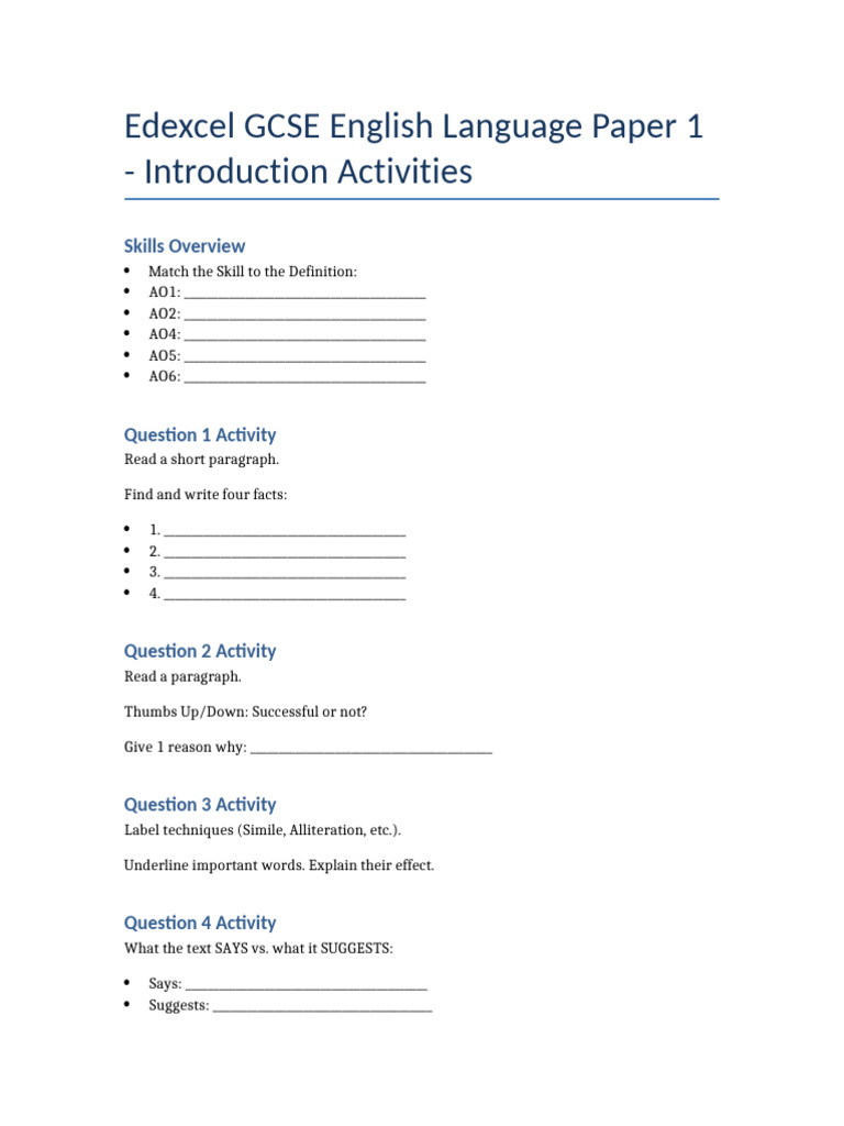 Edexcel_Paper1_Intro_Activities_Worksheet | PDF