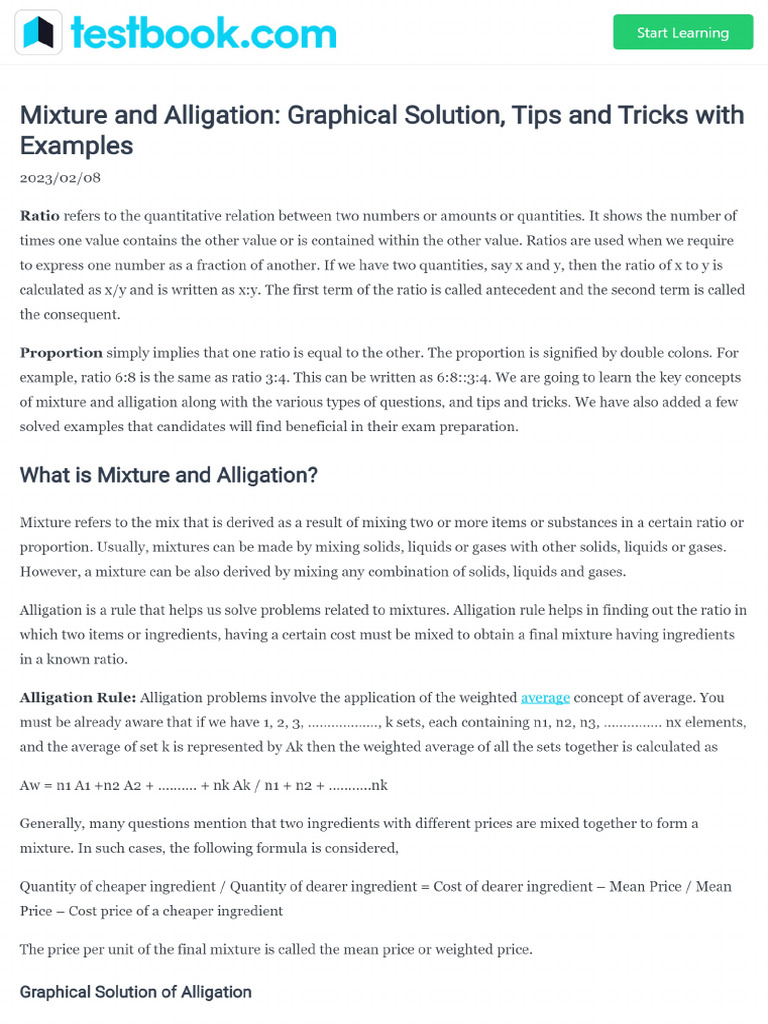 Maths Mixture and Alligation 19f35e3f | PDF