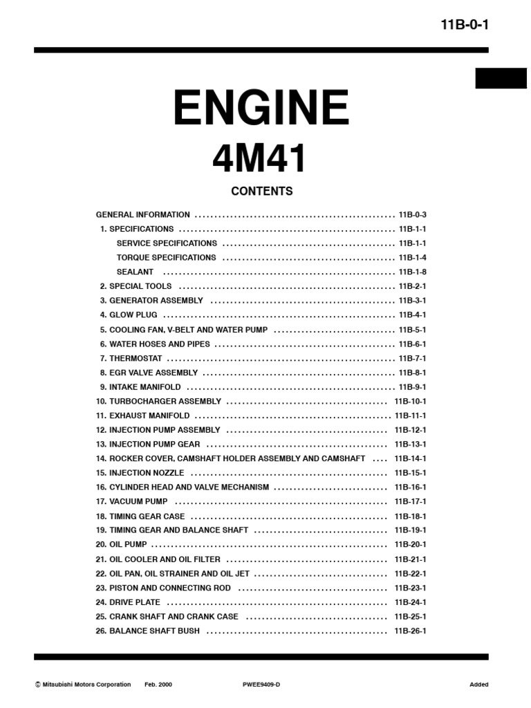 ENGINE Workshop Manual 4M41 | PDF | Fuel Injection | Screw
