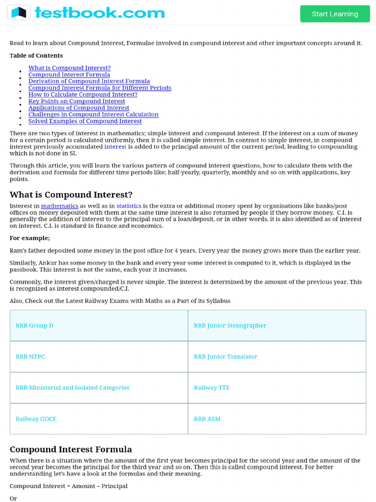 Compound Interest - Definition, Formulas, Derivation & Examples | PDF