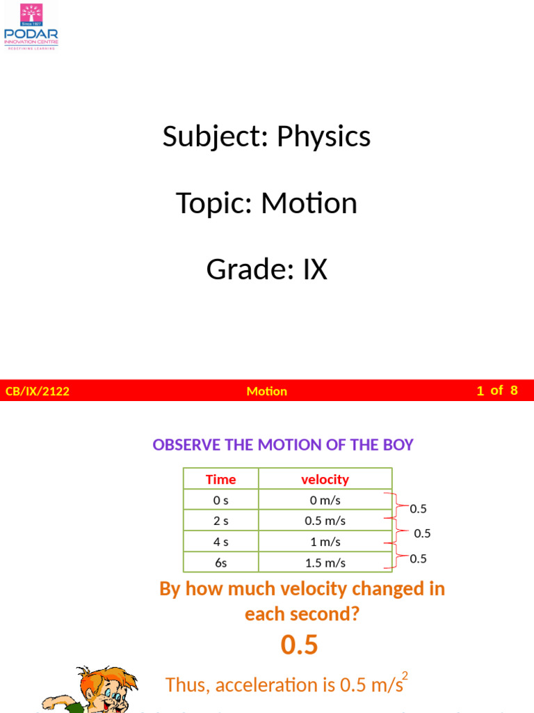 CB IX Phy 8.3 Motion | PDF | Velocity | Acceleration