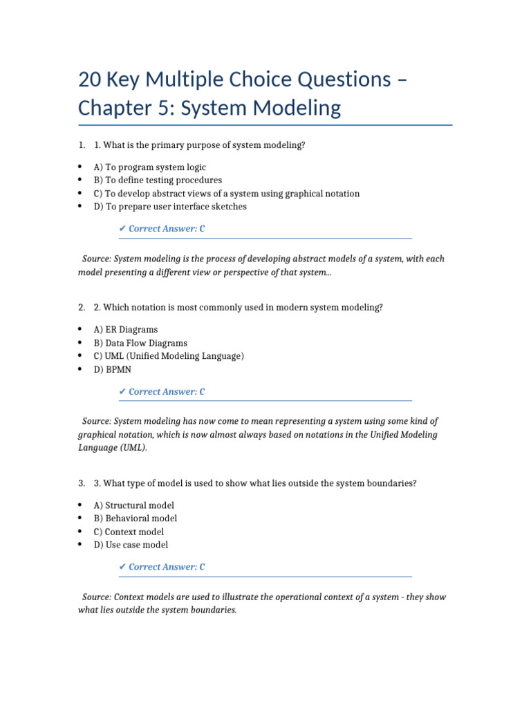 System Modeling 20 MCQs | PDF | System | Class (Computer Programming)