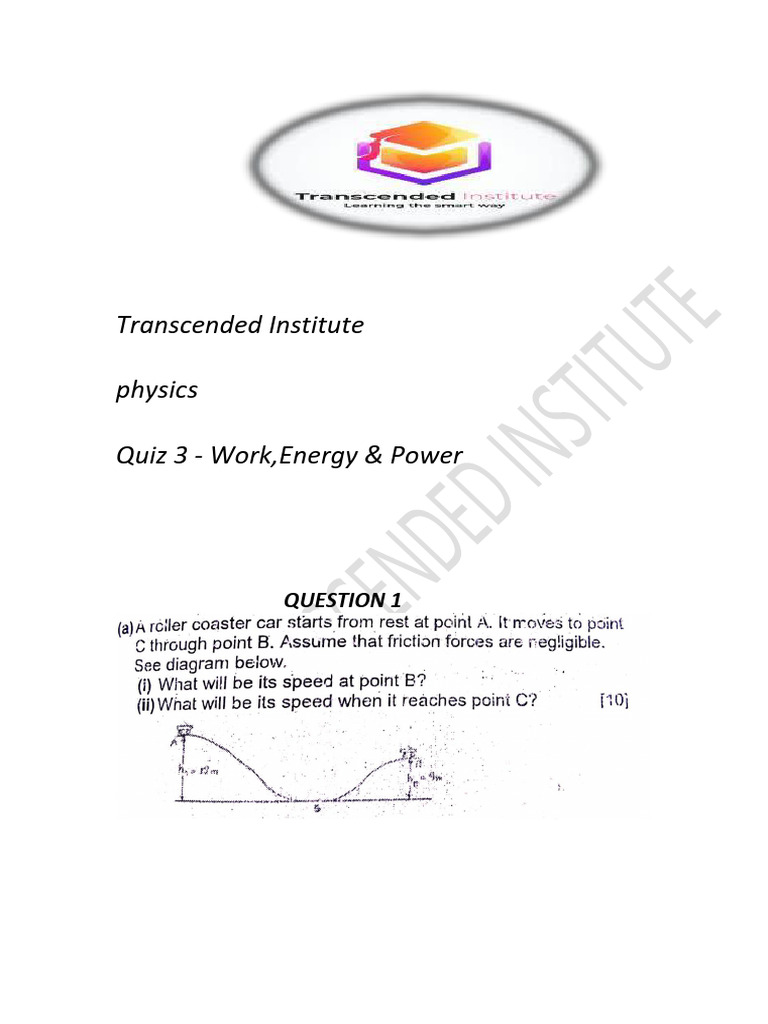 Phy Quiz 3 Work, Energy & Power | PDF