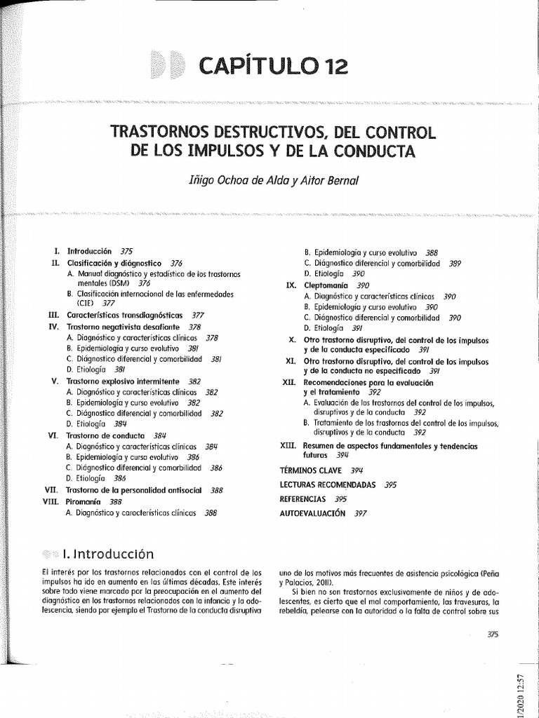 Cap. 12 - Trastornos Destructivos, Del Control de Los Impulsos y de La Conducta - Manual de ...