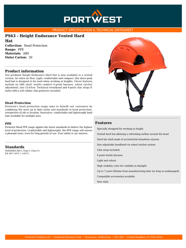 FT Portwest Casco Altura PS63 | PDF