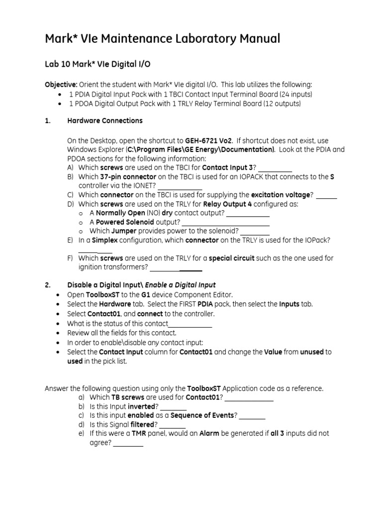 Lab 10 Mark VIe Digital IO | PDF