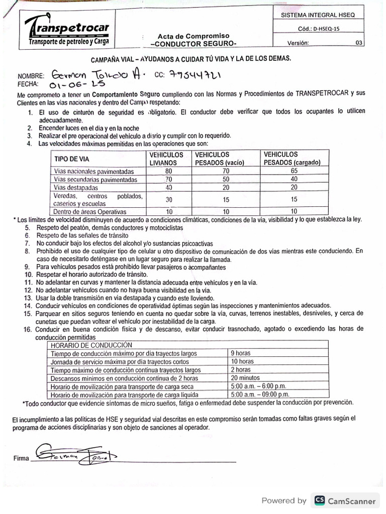 Compromiso Conductor Seguro 01-06-2026 | PDF