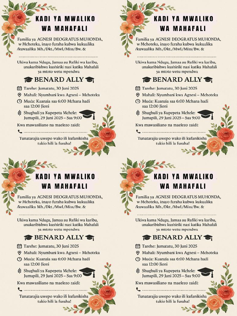 Kadi Ya Mahafali 2x2 | PDF