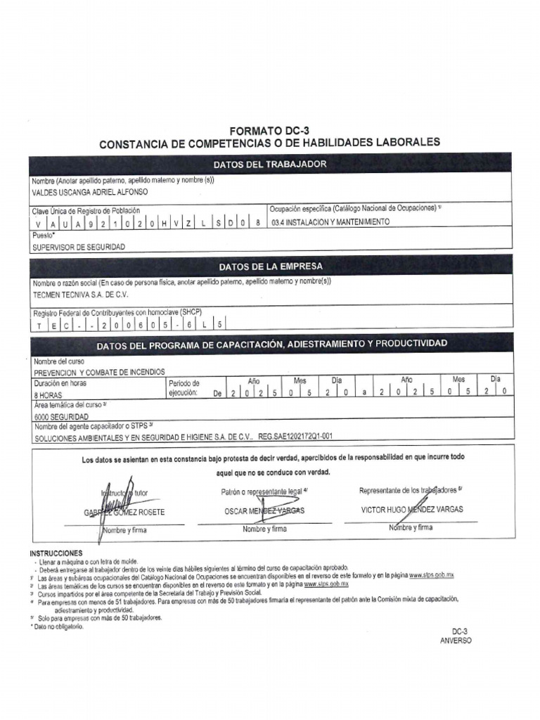 DC3 Extintores Adriel Alfonso Valdes Uscanga | PDF