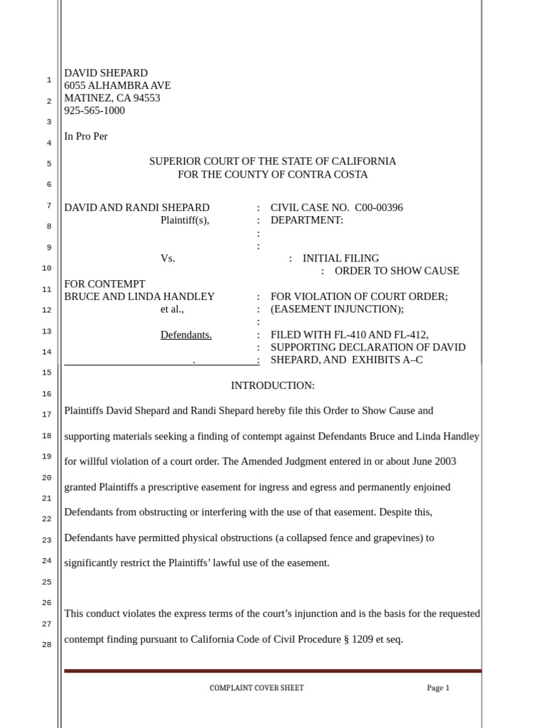 Contempt Order for Easement Violation | PDF | Complaint | Injunction