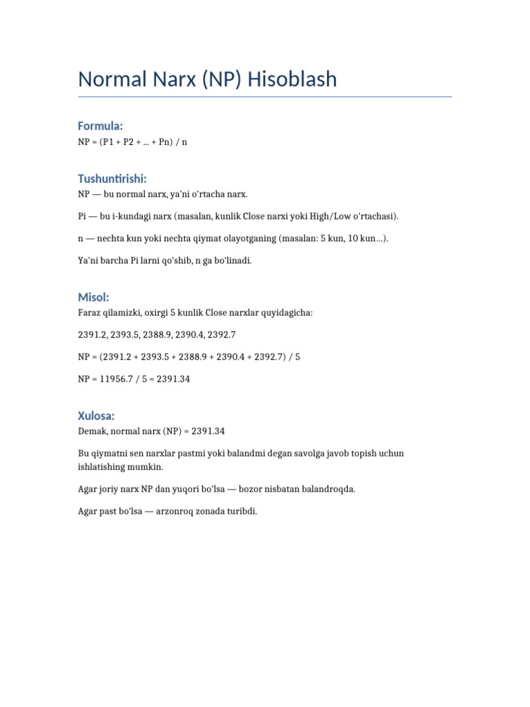 Normal Narx NP Hisoblash | PDF