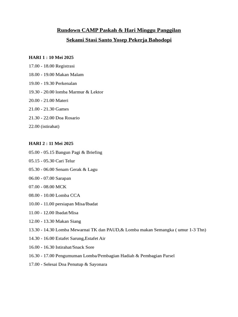 Rundown CAMP Paskah | PDF