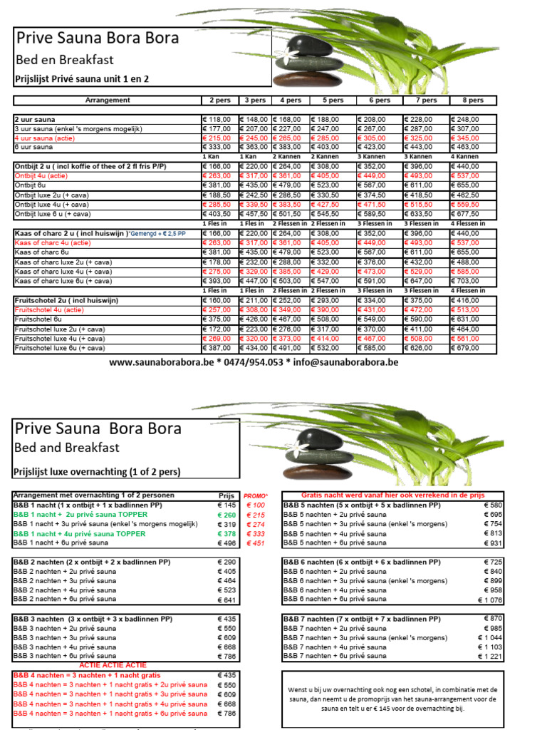 Prijslijst-Bora-Bora List of Prices Belgium | PDF