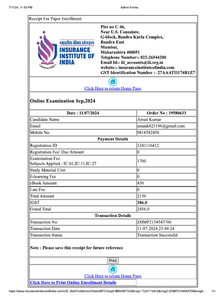 Examination Fees | PDF